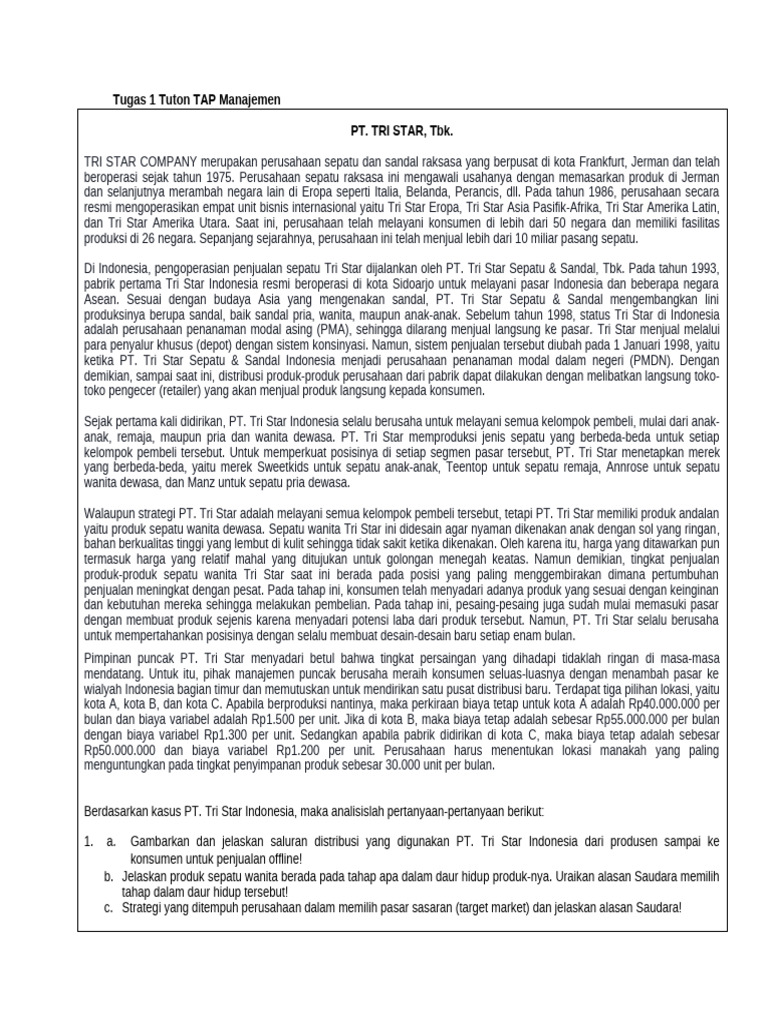 Tugas 1 Tuton TAP Manajemen 2024 | PDF