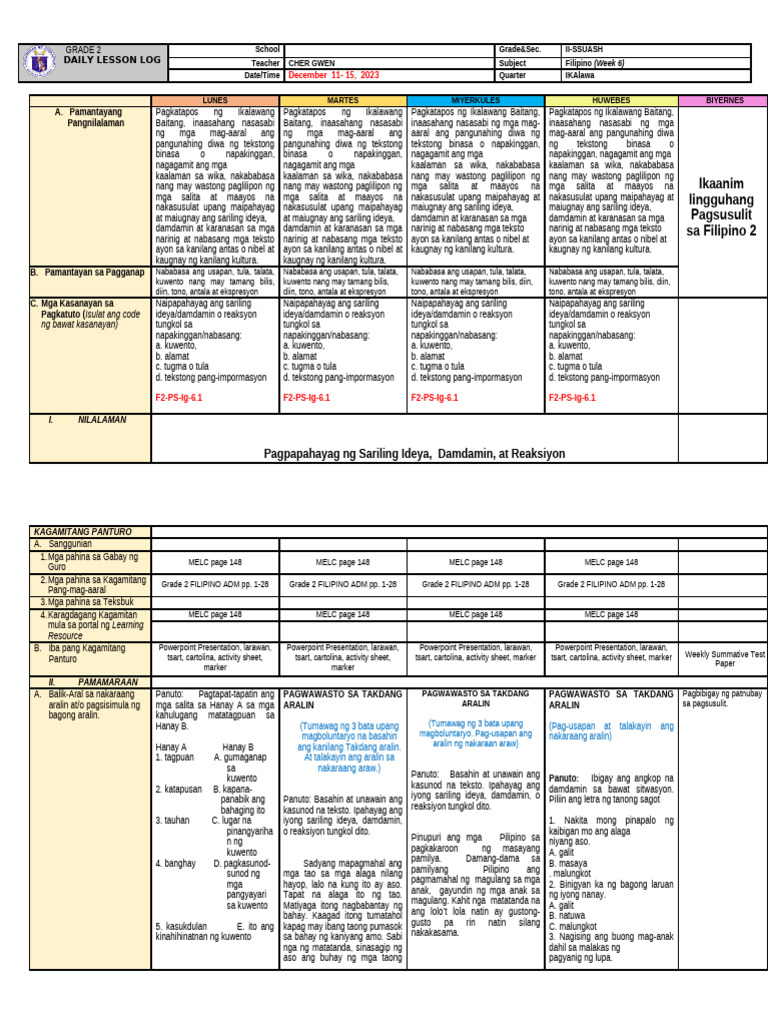 Q2 DLL Filipino2 Week6 | PDF
