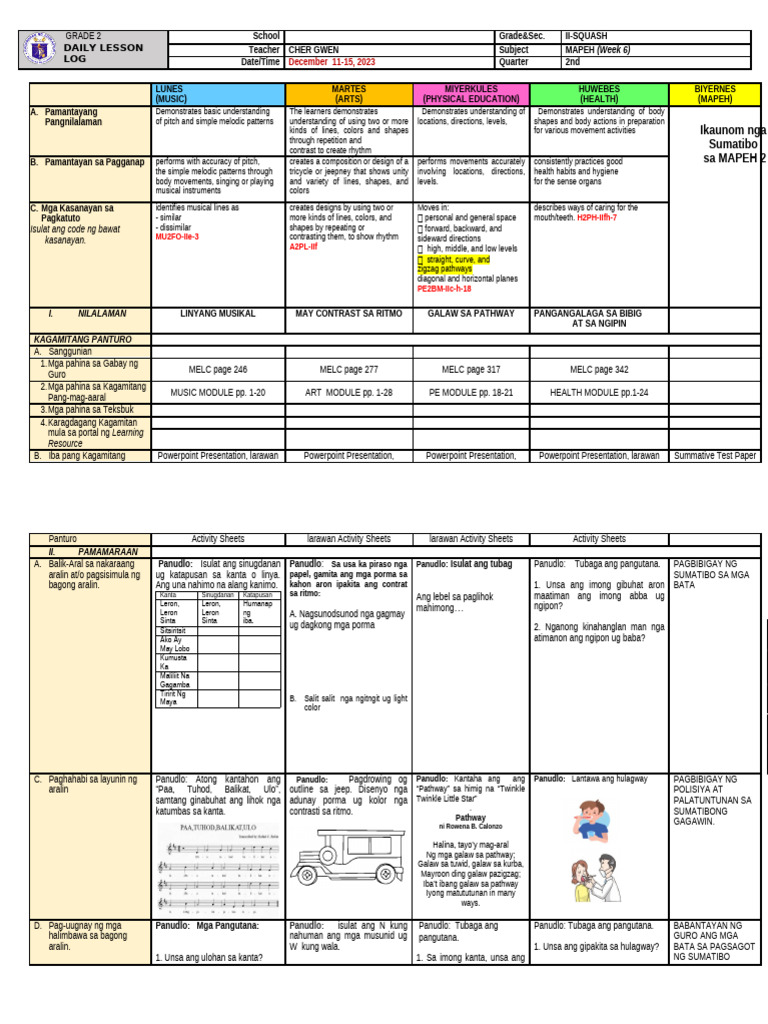Q2 DLL Mapeh2 Week-6 | PDF