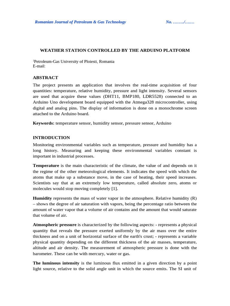 Weather Station Controlled by The Arduino Platform | PDF | Atmosphere ...