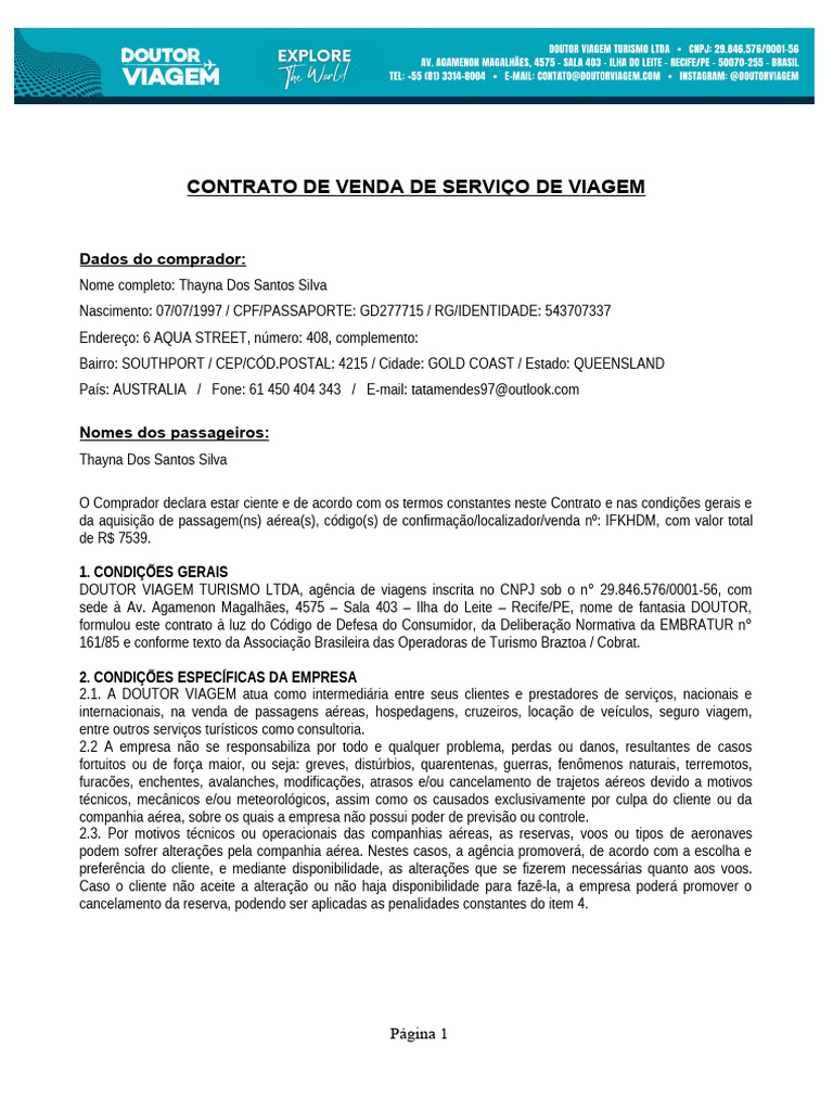 Contrato de Viagem para Passageiros | PDF | Cartão de crédito | Companhias aéreas