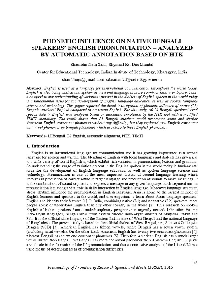 Phonetic Influence On Native Bengali Spe | PDF | Phoneme | English Language