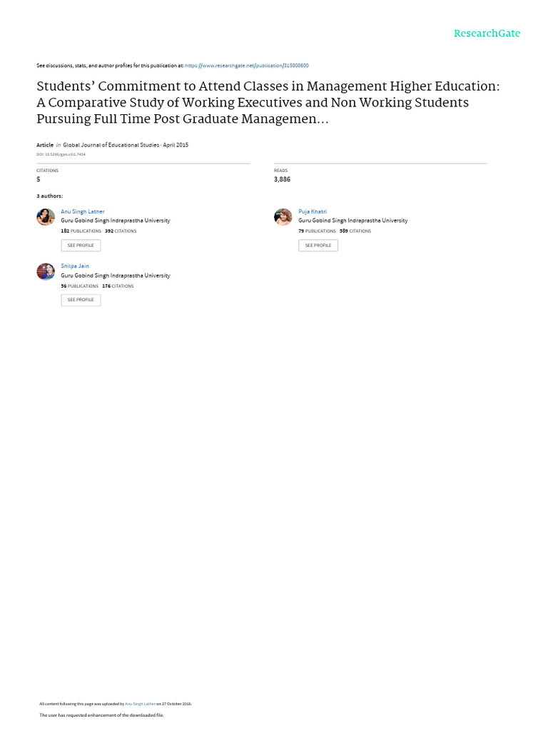 Students Commitment To Attend Classes in Manageme | PDF | Psychology