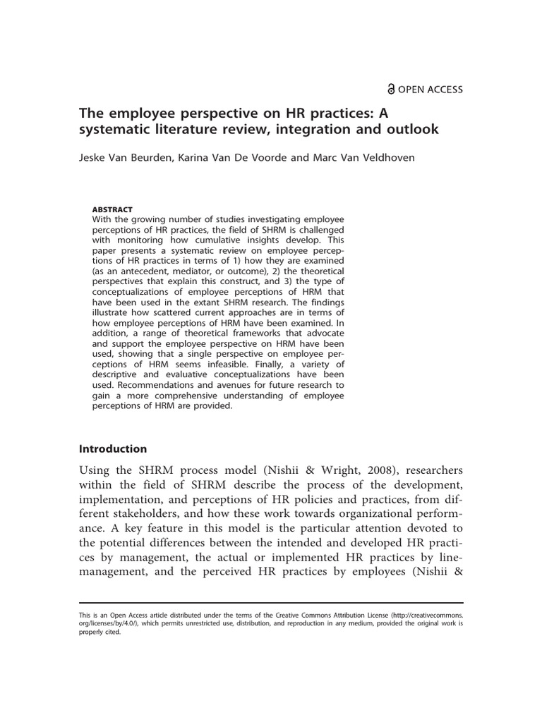 The Employee Perspective On HR Practices - A Systematic Literature ...