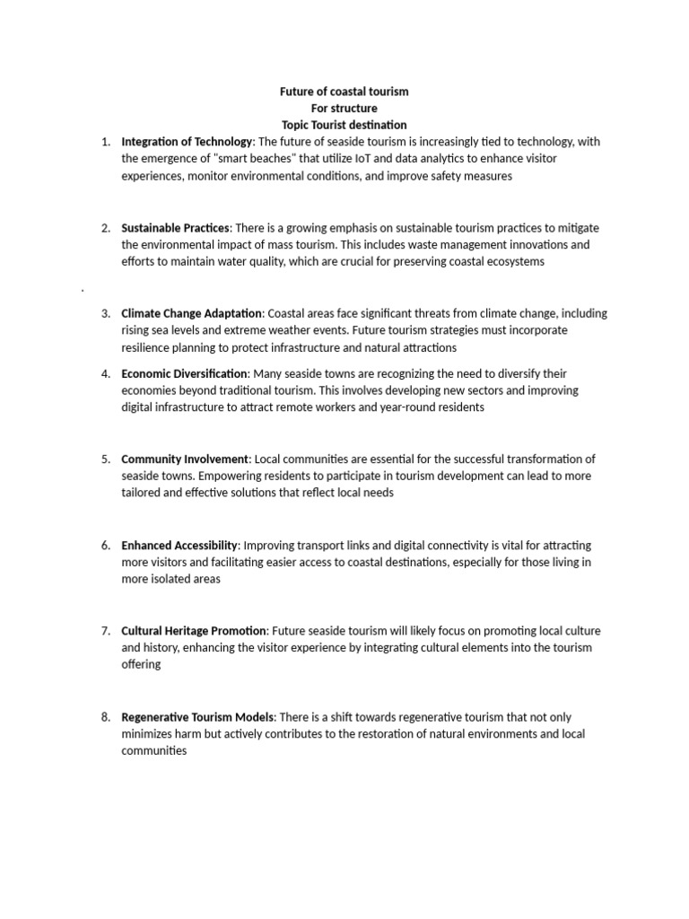 Future of Coastal Tourism | PDF | Tourism | Infrastructure