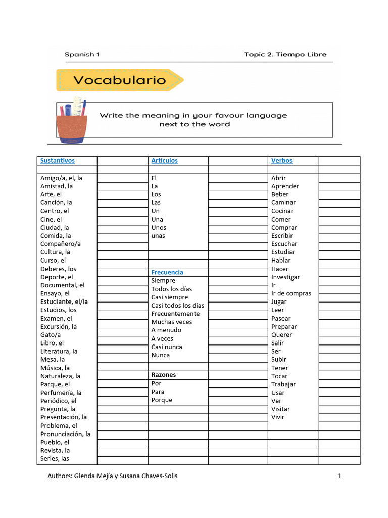 Lista de Sustantivos y Verbos en Español | PDF