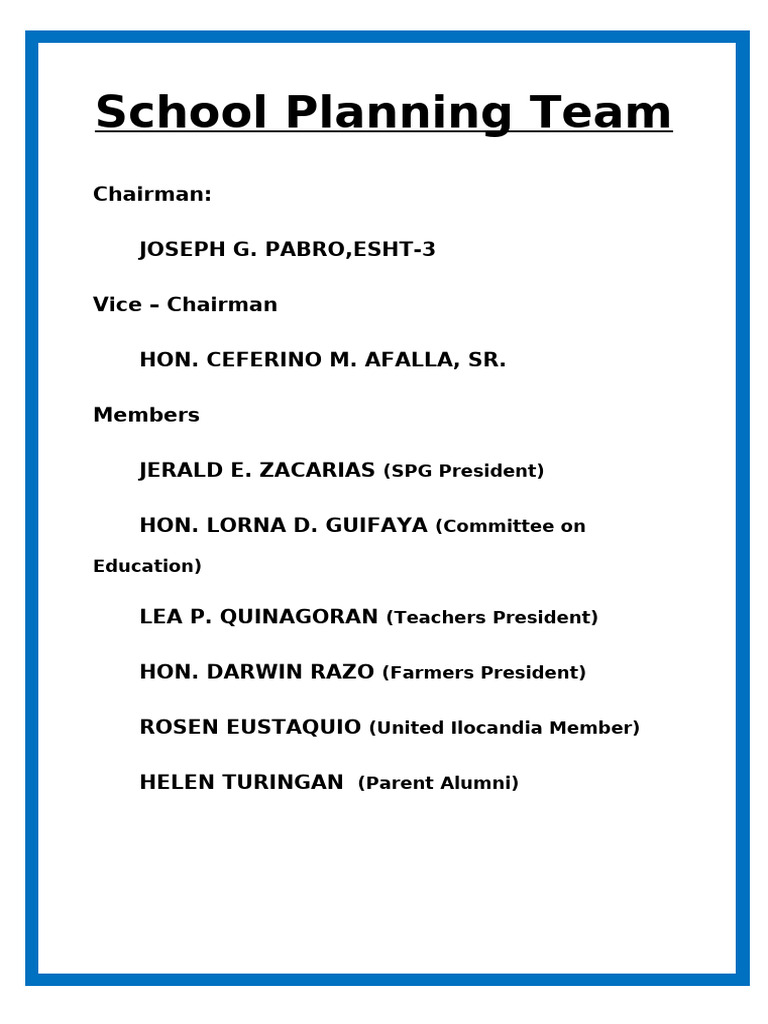 School Planning Team | PDF