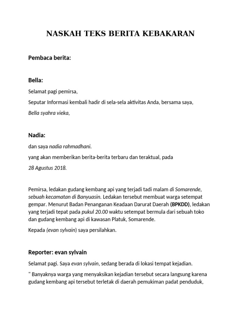 Naskah Teks Berita Kebakaran | PDF