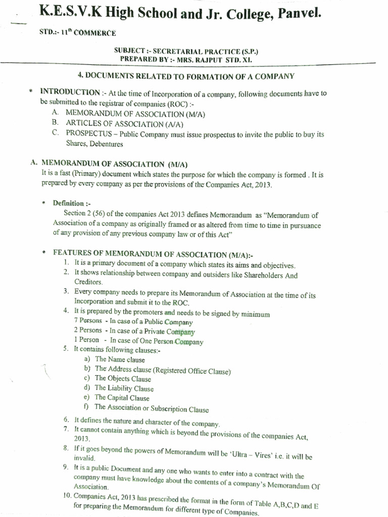 Company Formation Documents Overview | PDF | Articles Of Association ...