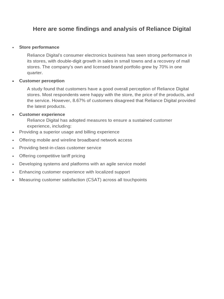 Here Are Some Findings and Analysis of Reliance Digital | PDF | Business