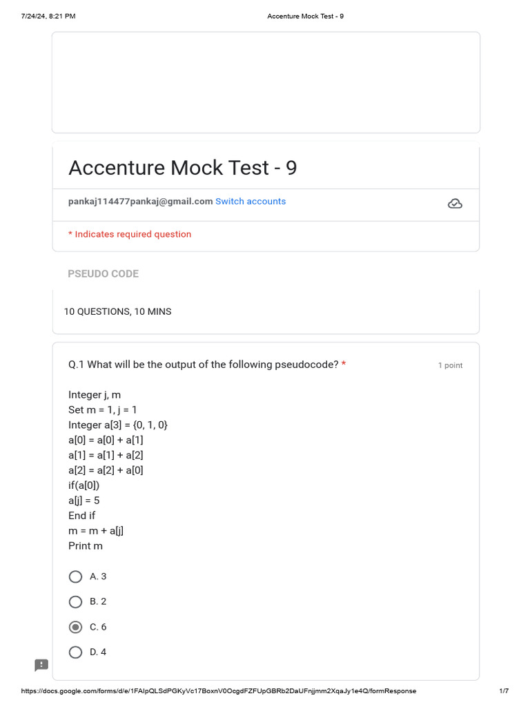 Accenture Mock Test - 9 21 | PDF | Mathematical Logic | Source Code
