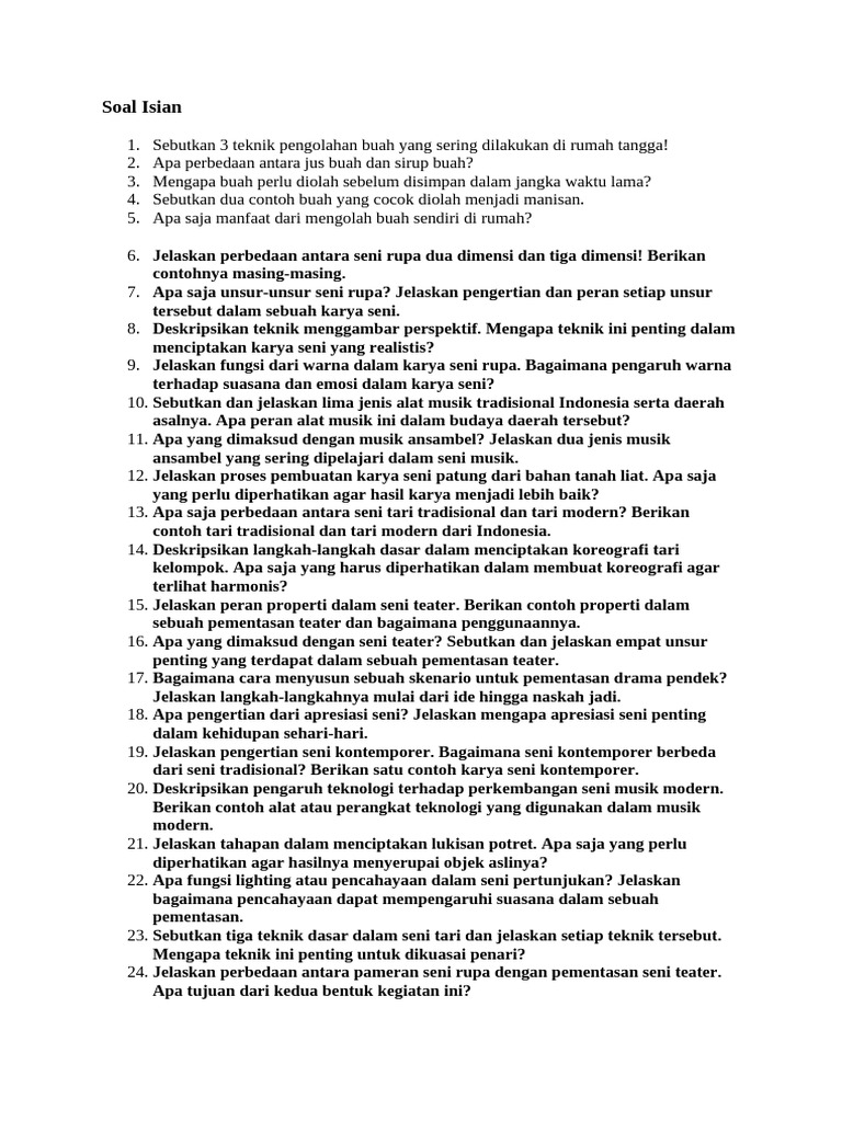 Soal Isian | PDF | Seni