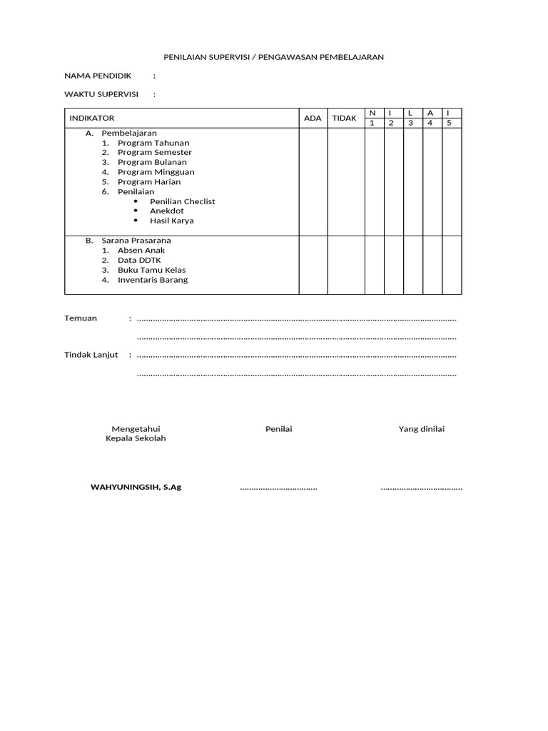 Penilaian Supervisi | PDF | Karier & Perkembangan | Pengembangan Diri