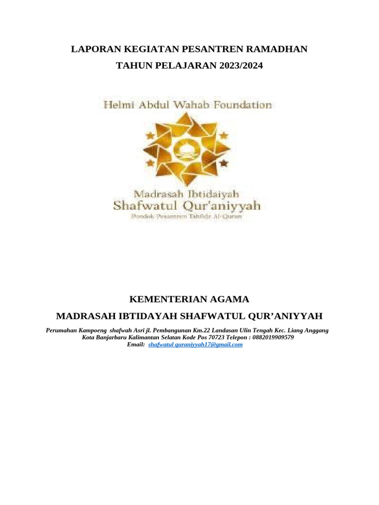 Laporan Kegiatan Pesantren Ramadhan Mi Shafwatul Quraniyyah | PDF