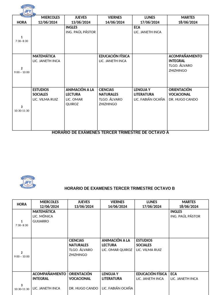 Horario de Examenes | PDF