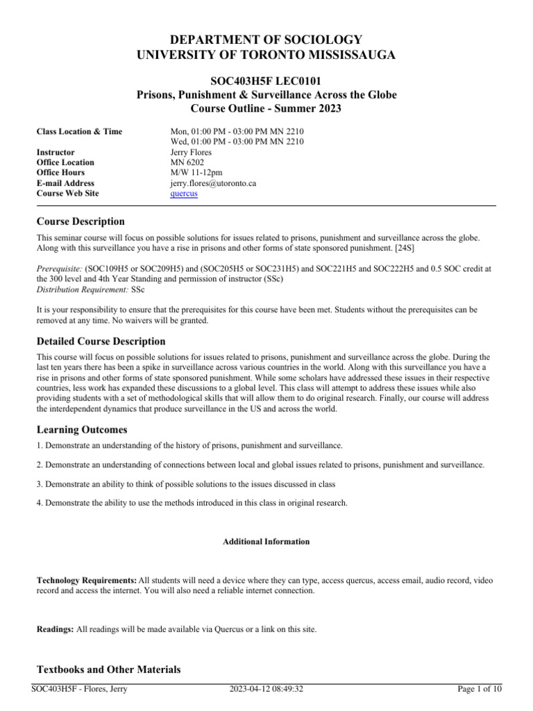 Prisons, Punishment & Surveillance Course | PDF | Academic Dishonesty