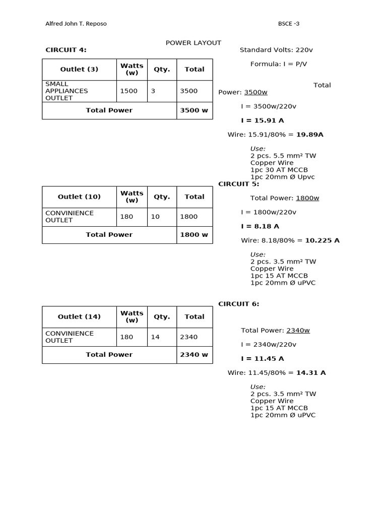 CIRCUITS-CALCULATION-2 | PDF | Wire | Equipment