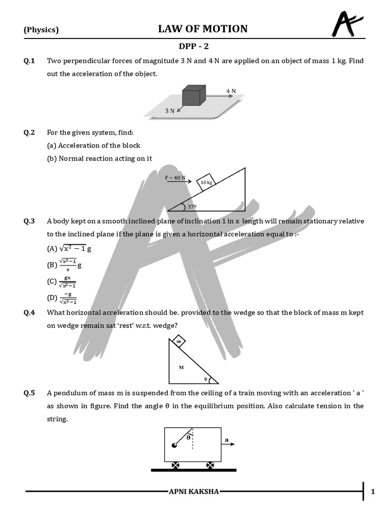 DPP - 02 _ Laws of Motion | PDF | Newton's Laws Of Motion | Acceleration