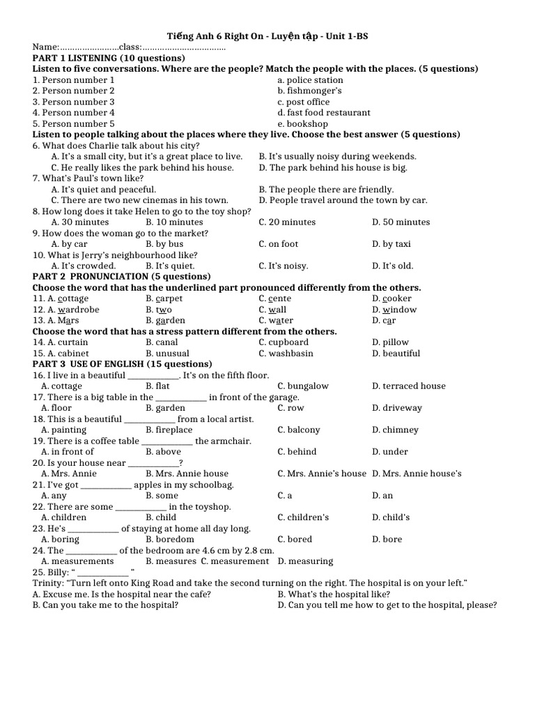 Tiếng Anh 6 Right On - Luyện tập - Unit 1 - BS - 1 | PDF | Bedroom | Oval Office