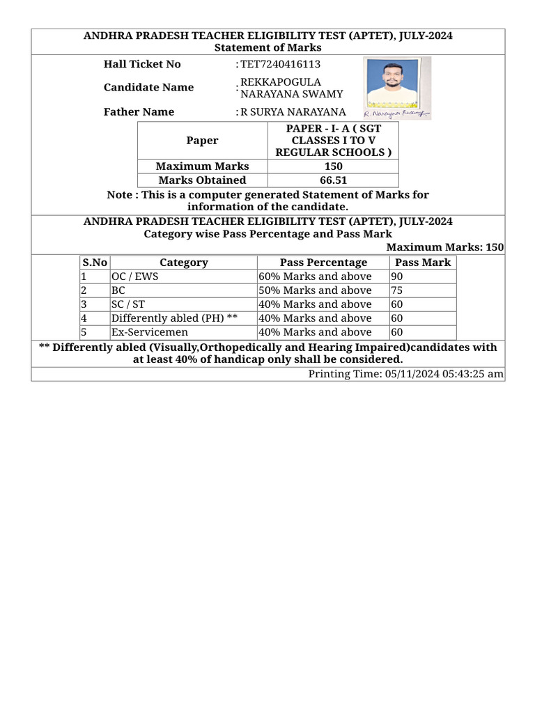 Narayana AP TET JULY 2024 results | PDF Narayana AP TET JULY 2024 results | PDF
