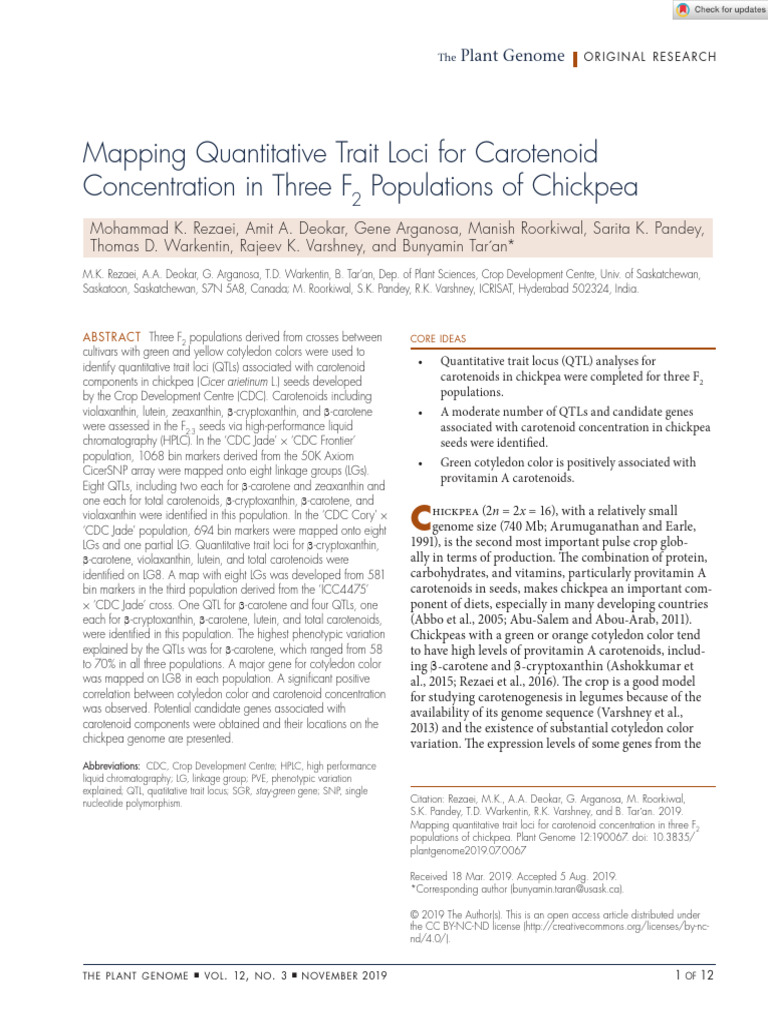 The Plant Genome - 2019 - Rezaei - Mapping Quantitative Trait Loci For Carotenoid Concentration ...