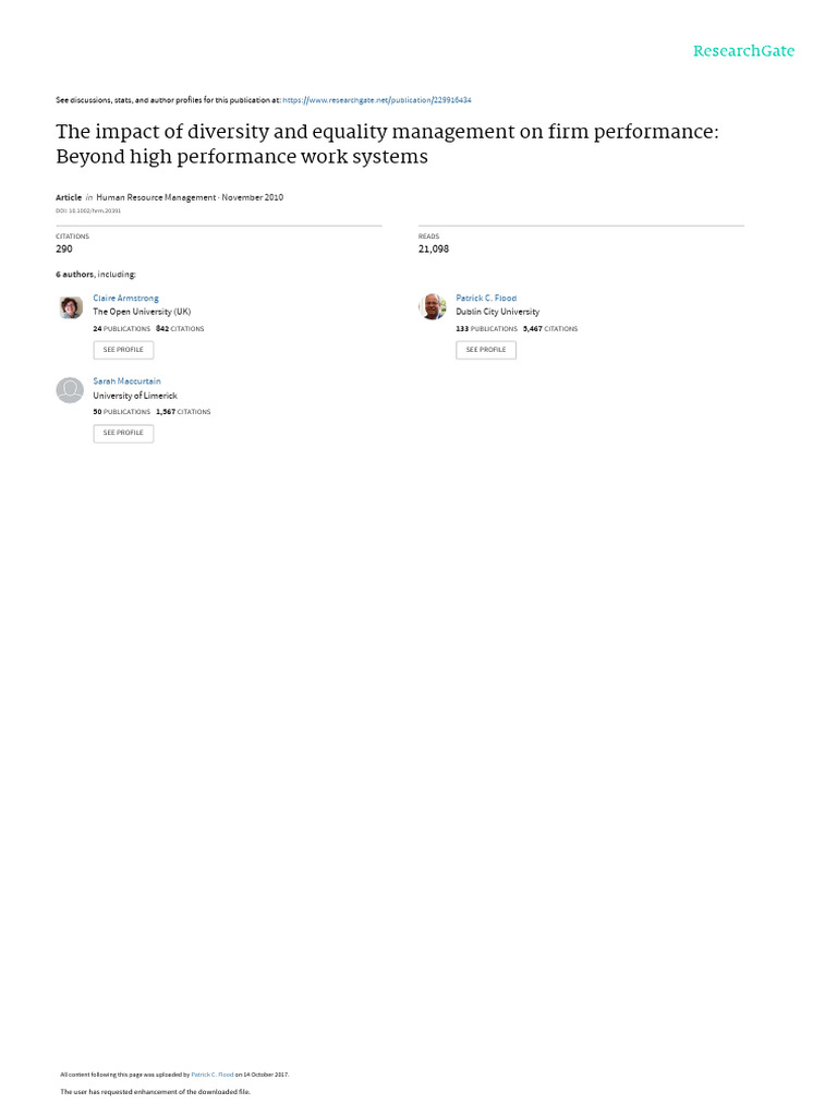 HRM Diversity Flood 2010 | PDF | Human Resource Management | Employment