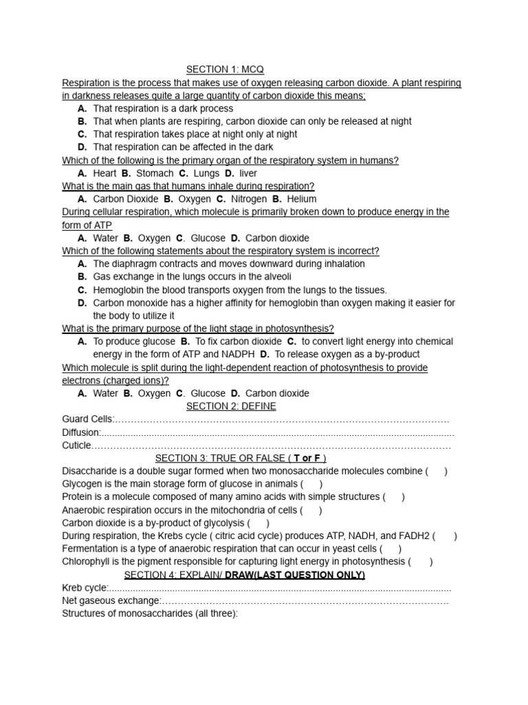 Biology Test- | PDF | Cellular Respiration | Glucose