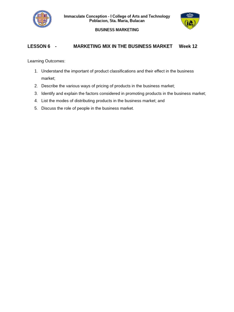 Lesson 6 - Marketing Mix in The Business Market | PDF | Career & Growth