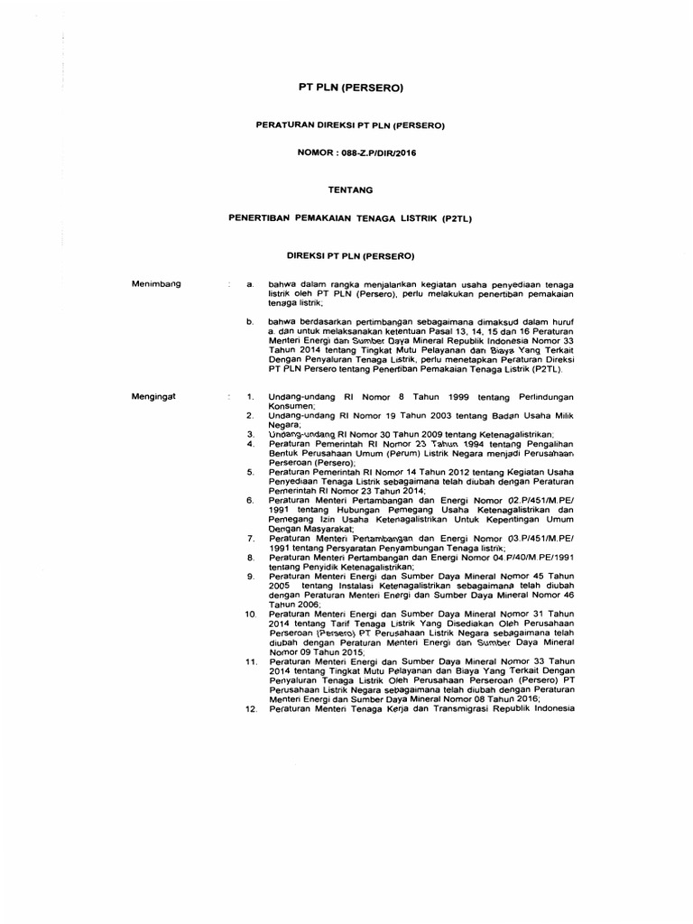 Perdir No 088.Z Tahun 2016 Tentang P2TL | PDF