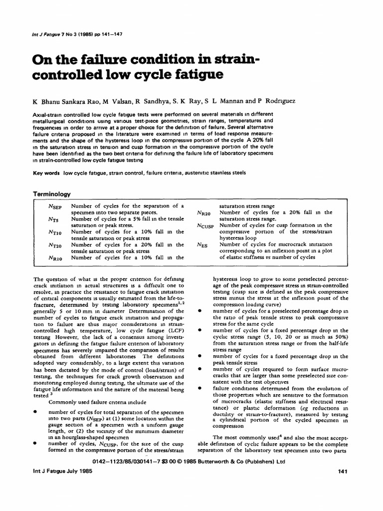 Criteria for Low Cycle Fatigue Failure | PDF | Fracture | Fatigue ...