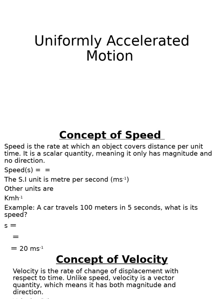 Uniformly Accelerated Motion | PDF | Velocity | Acceleration