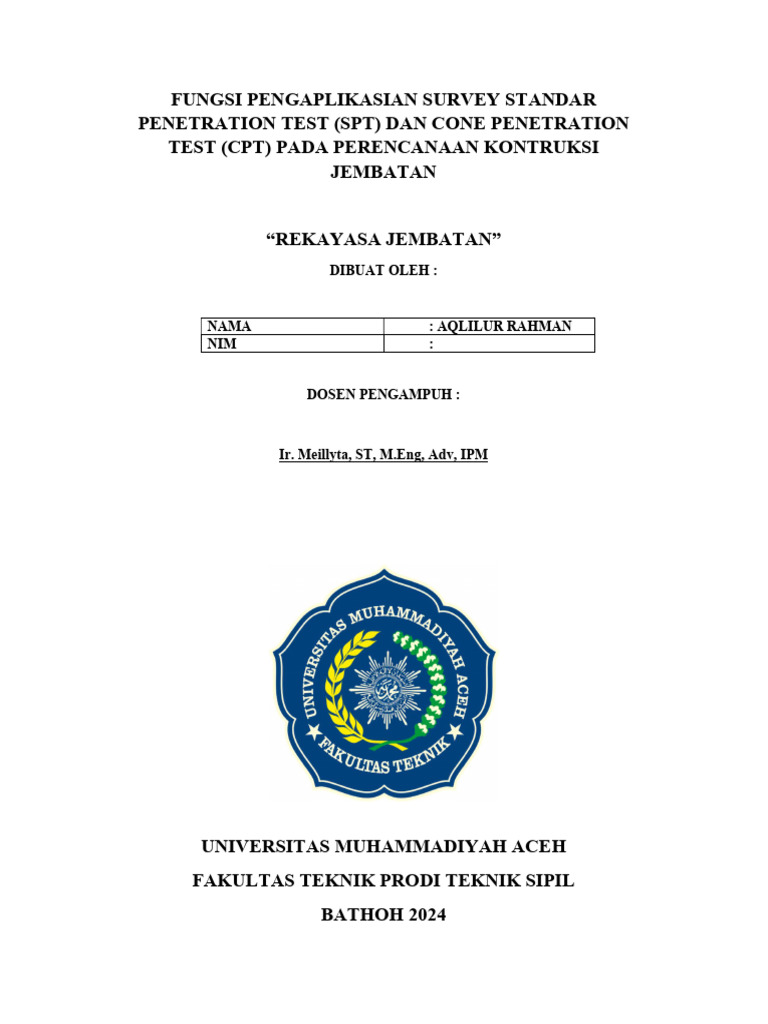 Perencanaan Jembatan: SPT dan CPT | PDF | Sains & Matematika