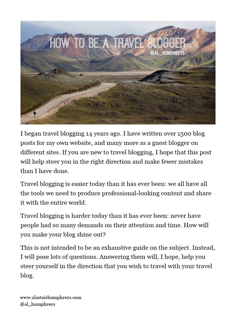 How To Be A Travel Blogger Notes | PDF | Blog | Social Media