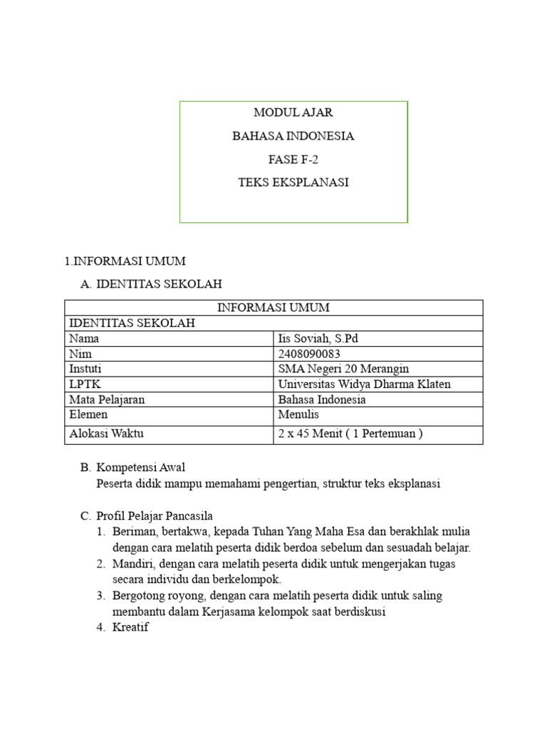 Modul Ajar Teks Eksplanasi PPG | PDF | Karier & Perkembangan