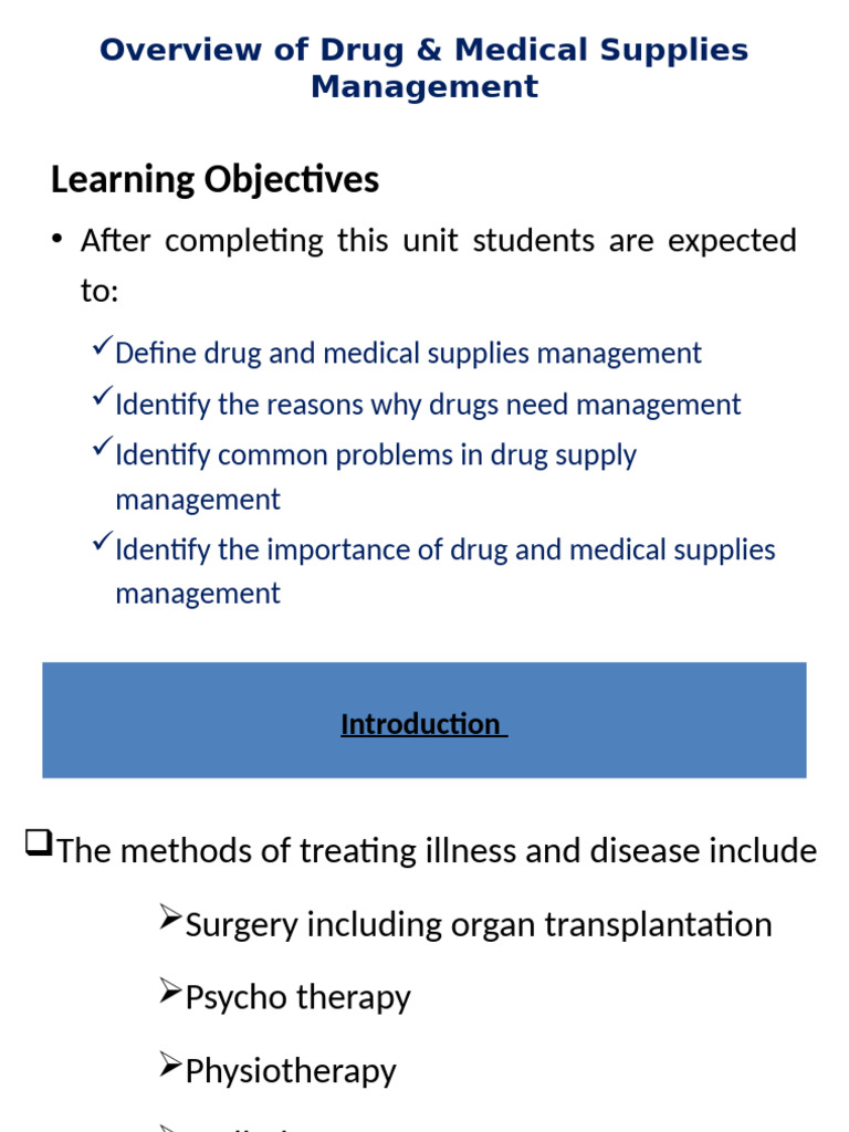 Drug and Supply Management | PDF | Chronic Condition | Medical Device