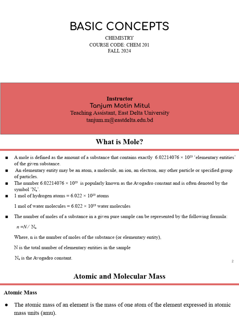 Basic Concepts | PDF | Mole (Unit) | Stoichiometry