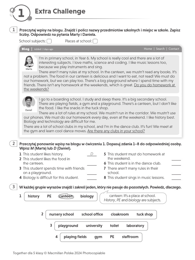 Together kl5 TRF U1 Extra Challenge | PDF | Language Arts & Discipline ...