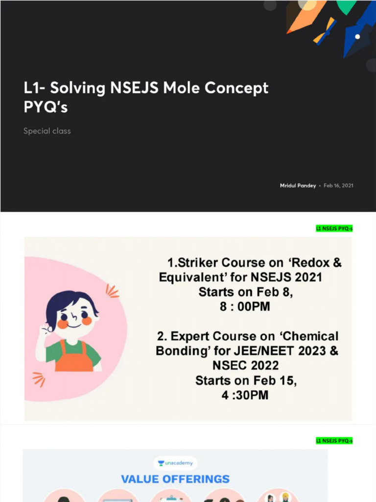 L1 Solving NSEJS Mole Concept PYQs No Anno | PDF