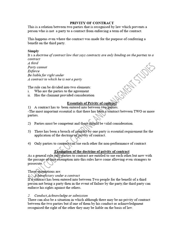 Privity of Contract PDF | PDF | Contract Law | Consent