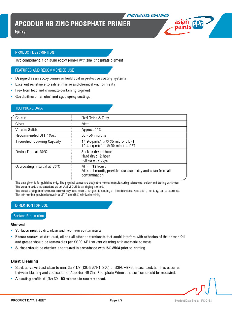PC 0433 - Apcodur HB Zinc Phosphate Primer | PDF | Epoxy | Paint