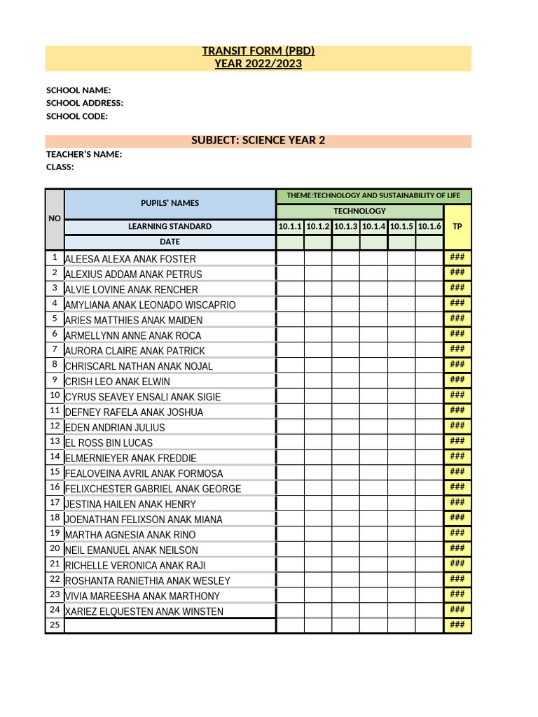 Transit Form Science Year 2 (Theme 6) | PDF