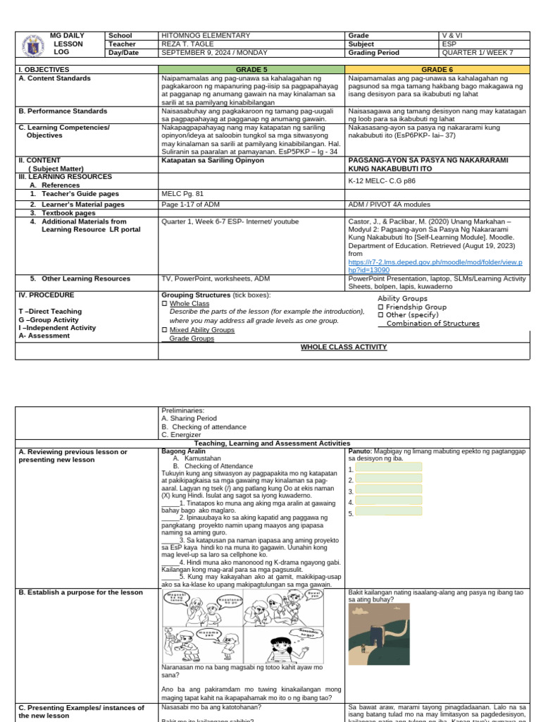 DLL Q1 W6 Day1 Esp | PDF