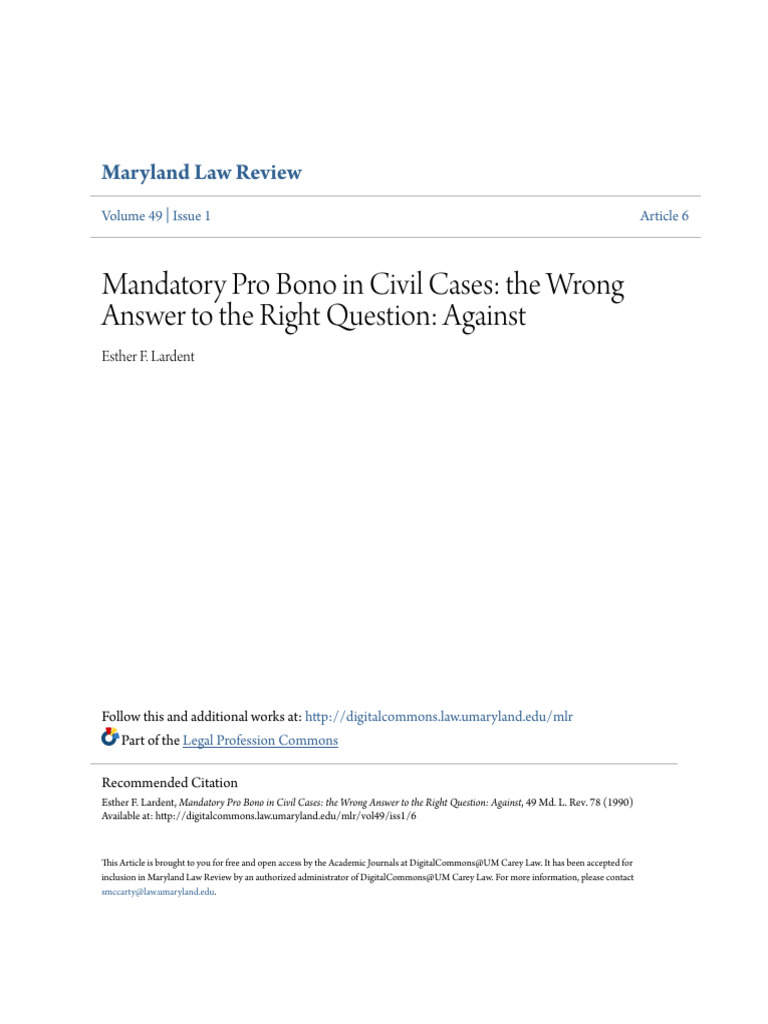 Pro Bono Mandates: A Critical Review | PDF | Lawyer | American Bar ...