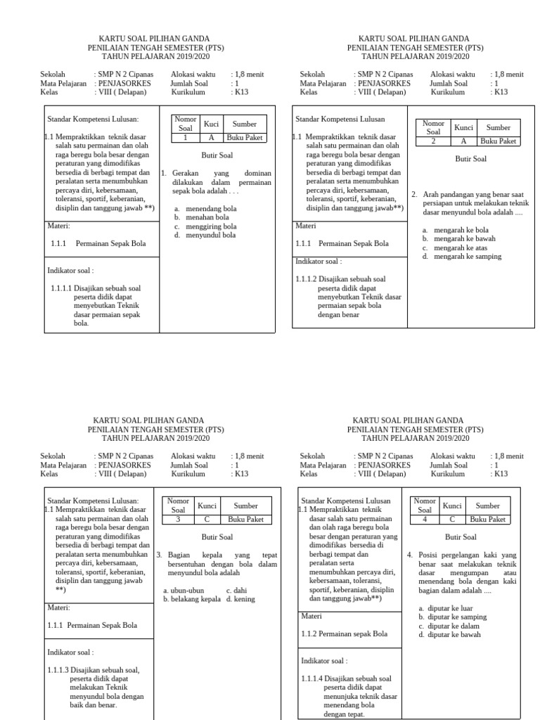 Karso Penilaian Tengah Semester 8 Ganjil 2019 | PDF