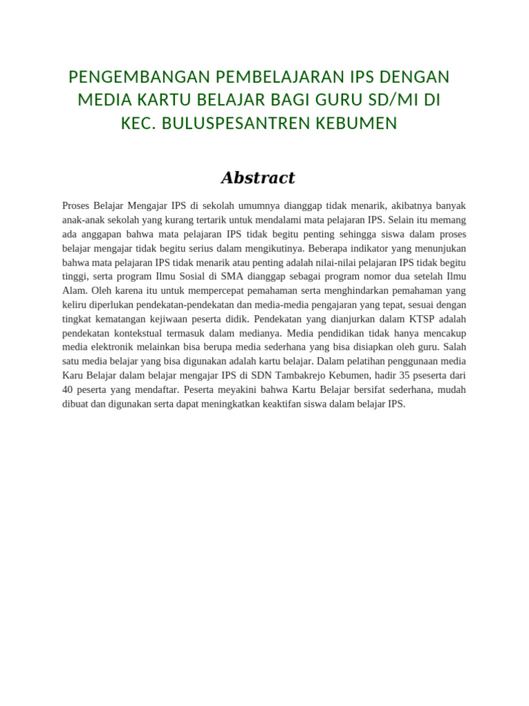 Pengembangan Pembelajaran Ips Dengan Media Kartu Belajar Bagi Guru SD | PDF | Karier & Perkembangan