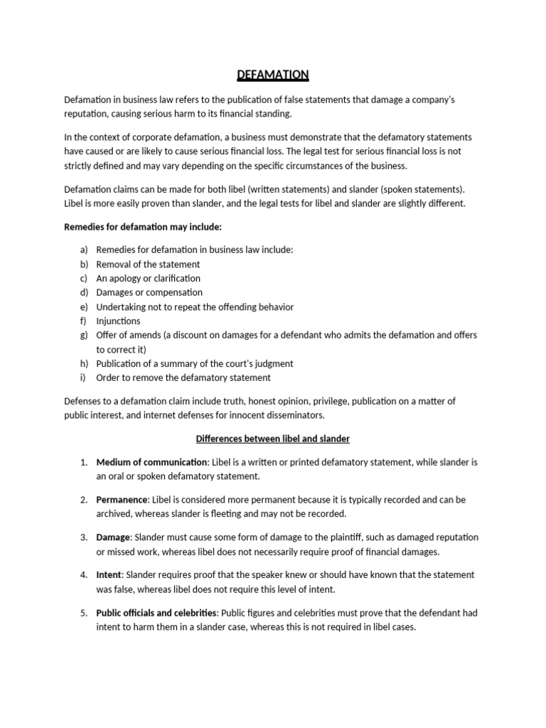 Defamation | PDF | Defamation | Private Law