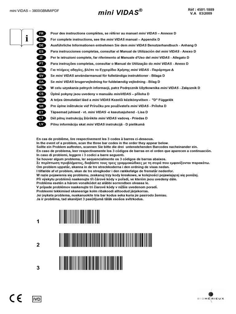 User Manual - 4501-1889 - A - NA - MINI VIDAS - Configuration Sheet | PDF