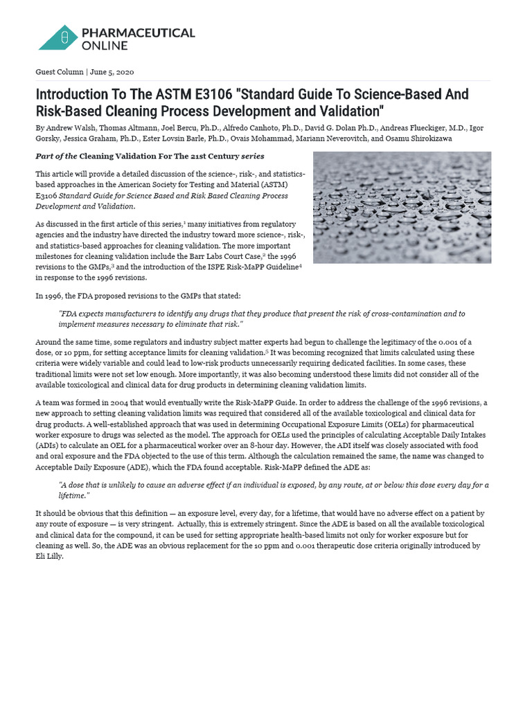 ASTM E3106 StandardGuideToScience-BasedAndRisk-BasedCleaningProcessDevelopmentandValidation ...