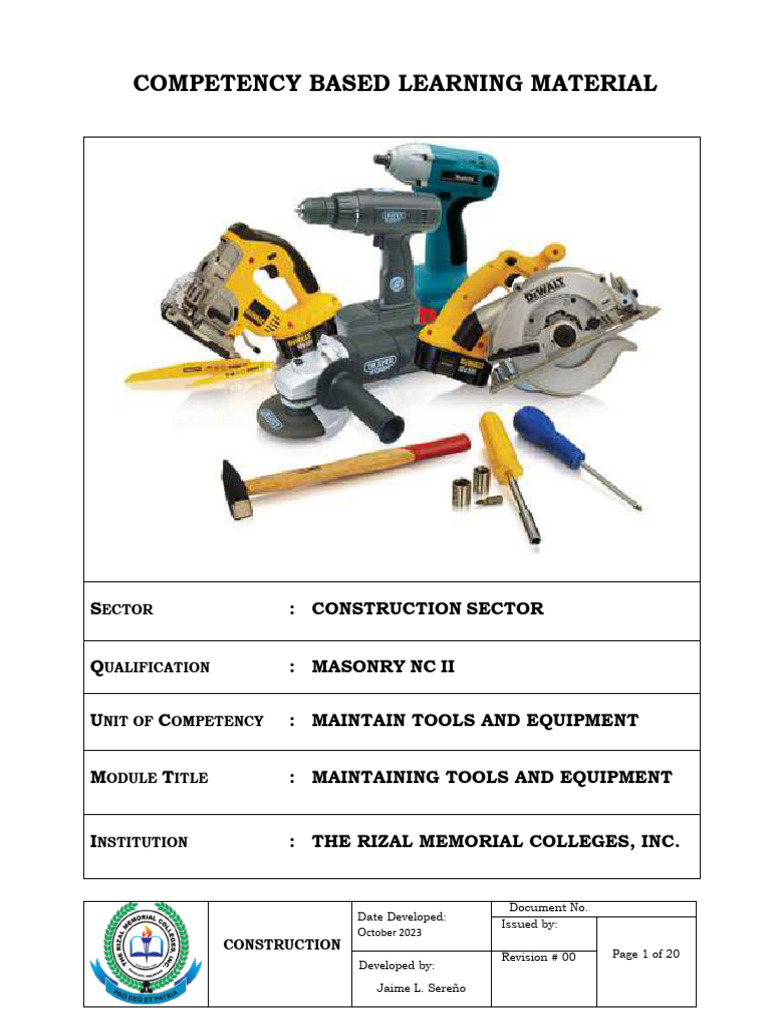 COMMON-UC 4-Maintain Tools and Equipment | PDF | Personal Protective ...