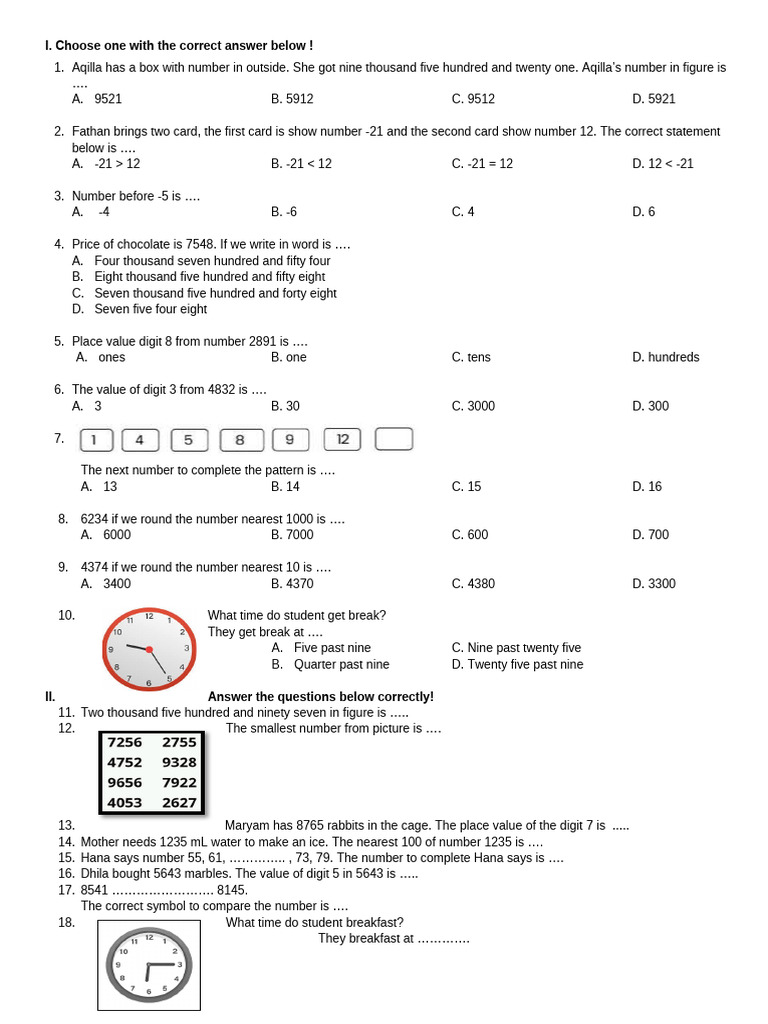 Math Questions and Answers for Kids | PDF | Teaching Methods & Materials